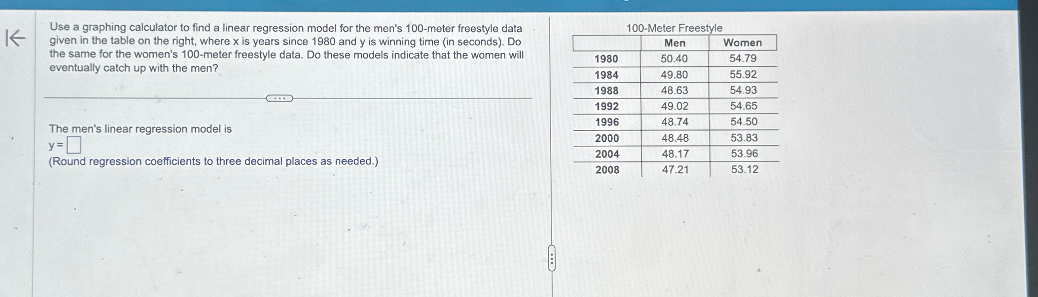 Solved Use a graphing calculator to find a linear regression | Chegg.com
