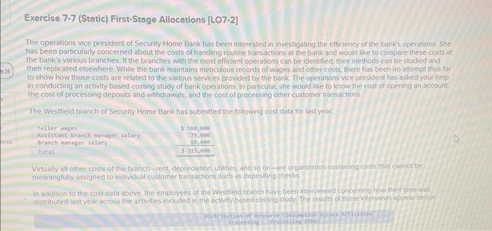 Solved Exercise 7-7 (Static) First-Stage Allocations [LO7-2] | Chegg.com