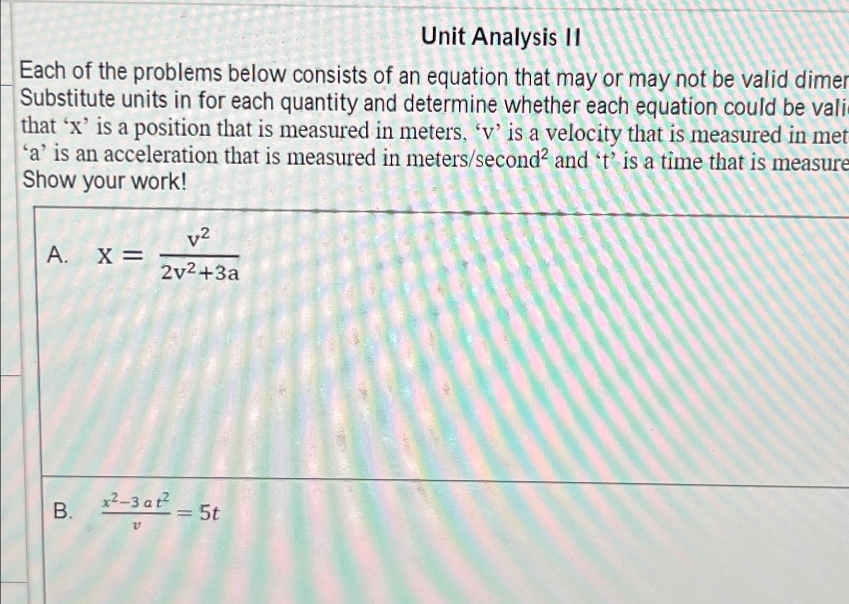 Solved Unit Analysis IIEach of the problems below consists | Chegg.com