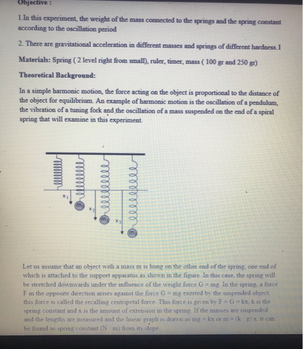 Solved Objective : 1. In this experiment, the weight of the | Chegg.com