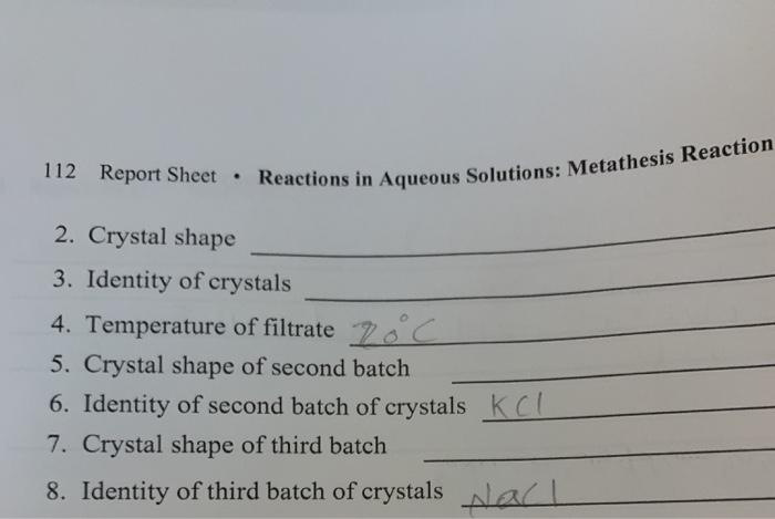 112 Report Sheet . Reactions in Aqueous Solutions: | Chegg.com