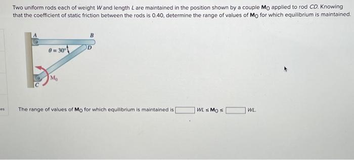 Solved Two uniform rods each of weight W and length L are | Chegg.com