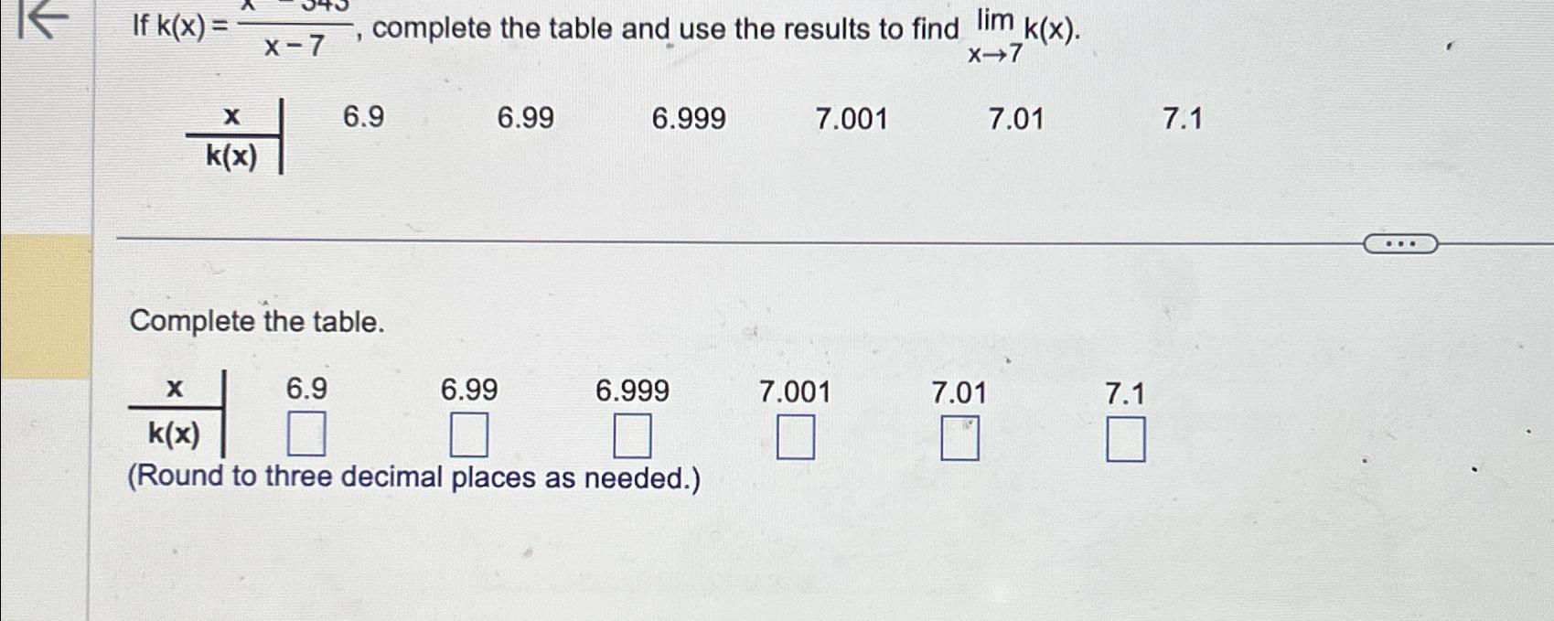 Solved If k(x)=x-7x-7, ﻿complete the table and use the | Chegg.com