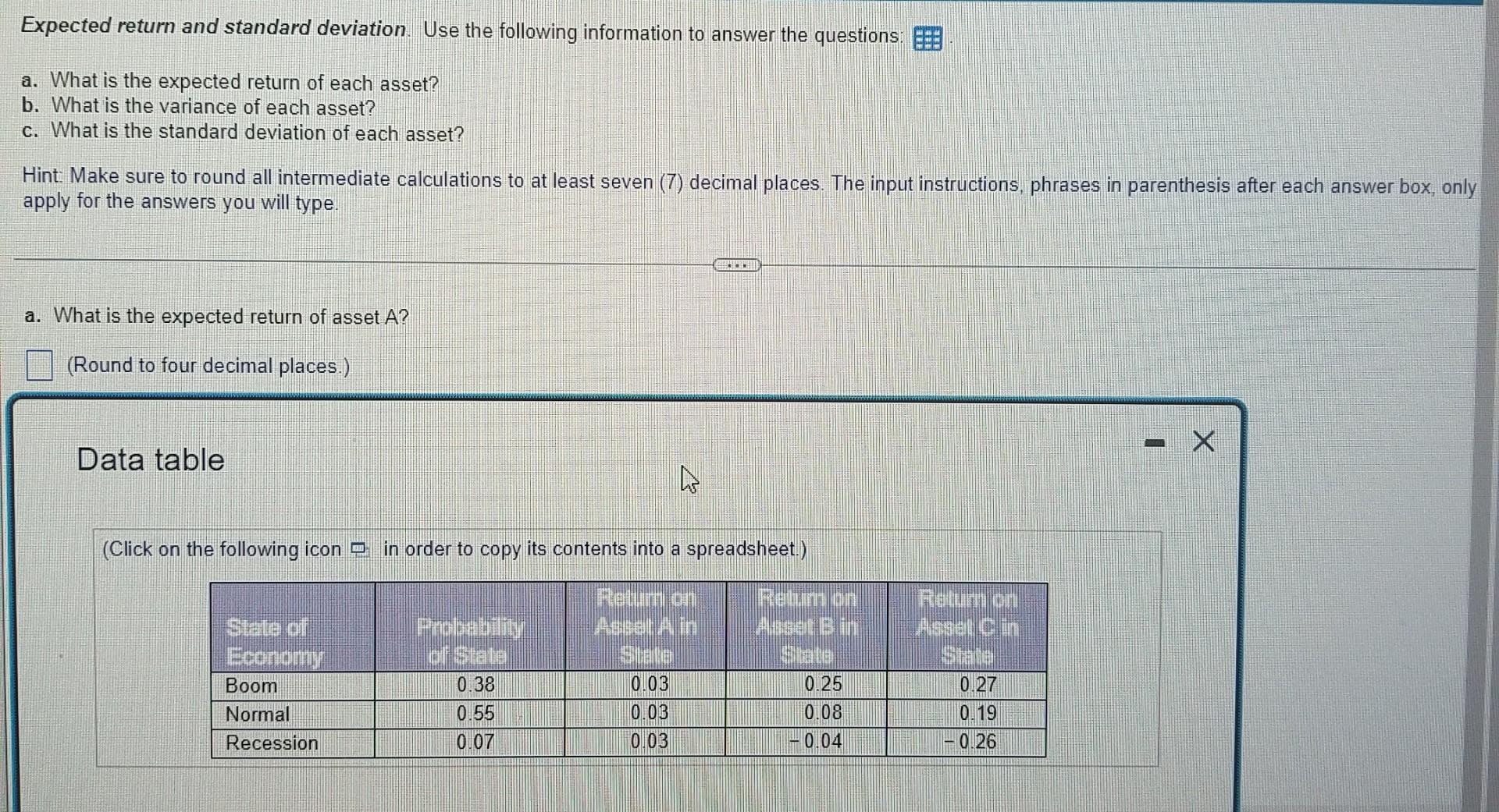 Solved Expected return and standard deviation. Use the | Chegg.com