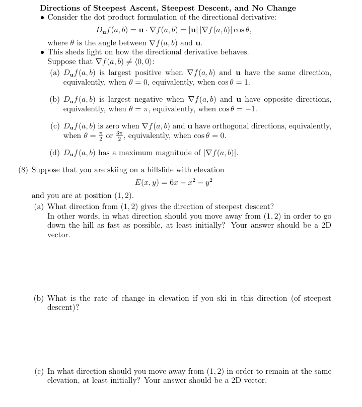 Solved Directions of ﻿Steepest Ascent, Steepest Descent, and | Chegg.com