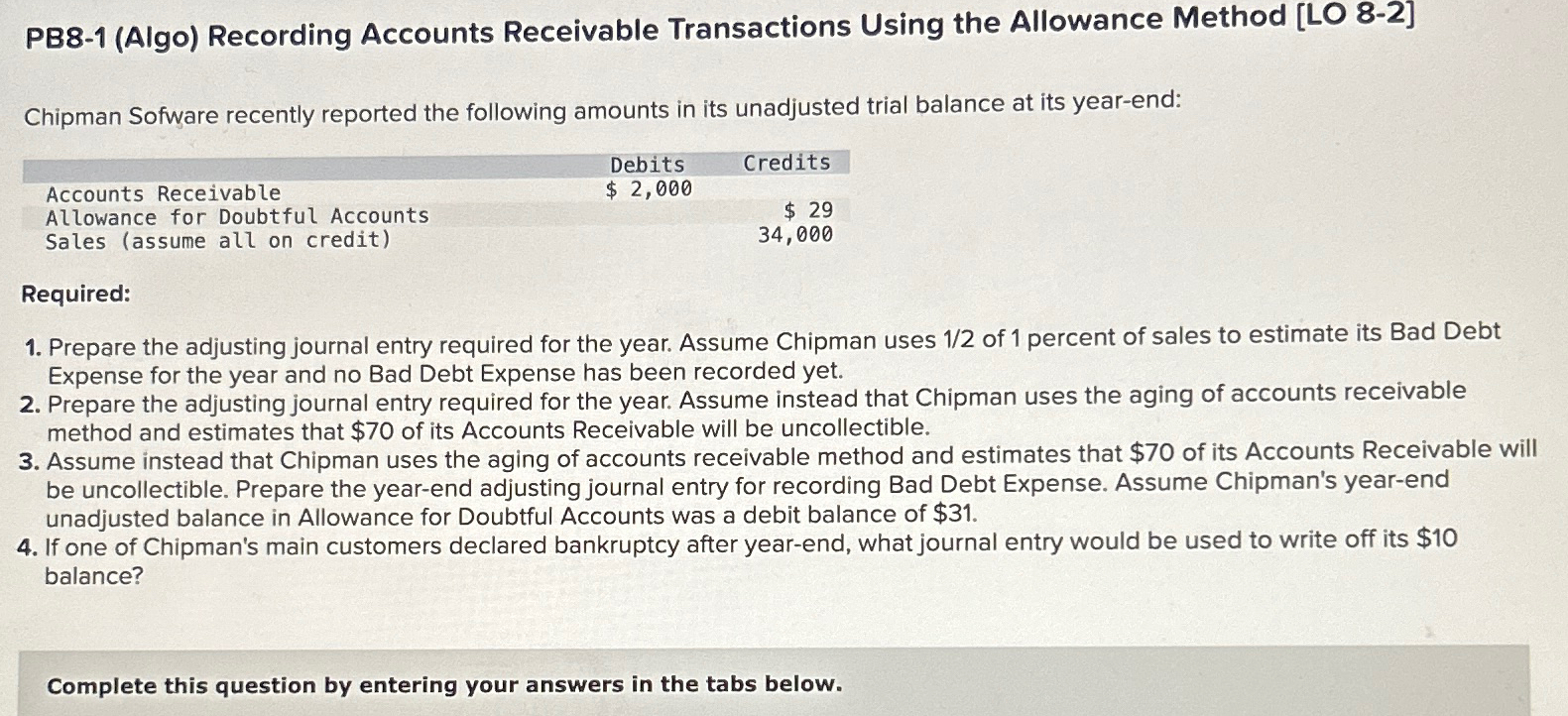 Solved PB8-1 (Algo) ﻿Recording Accounts Receivable | Chegg.com