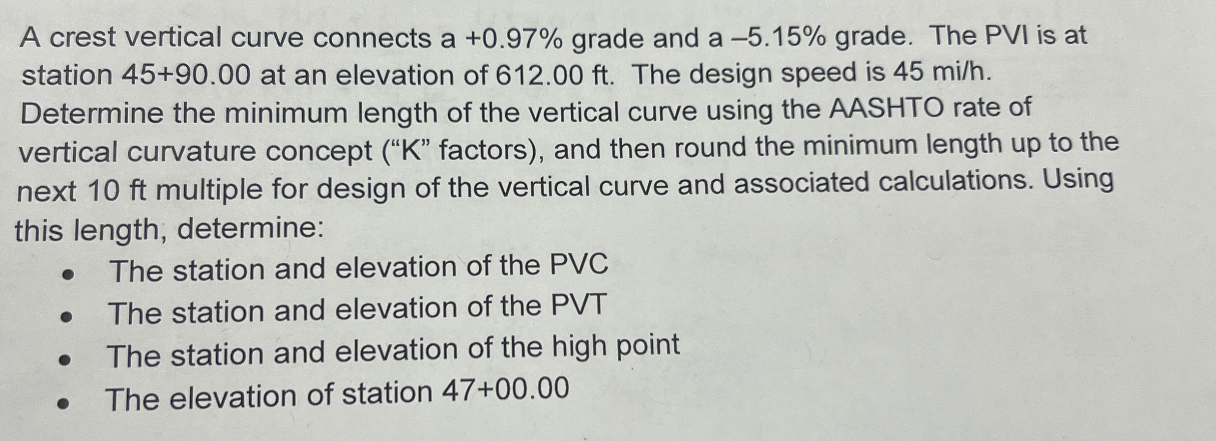 Solved A crest vertical curve connects a +0.97% ﻿grade and a | Chegg.com