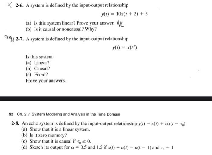 Solved 2 6 A System Is Defined By The Input Output 5341