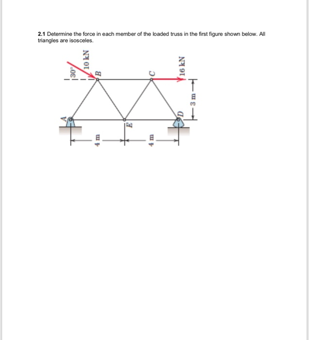 Solved 2.1 Determine the force in each member of the loaded | Chegg.com