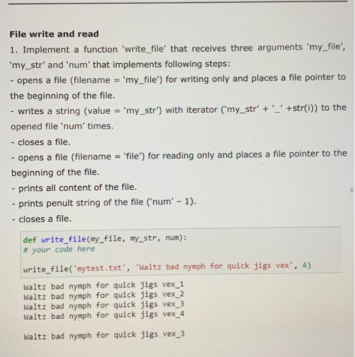 Solved File write and read 1. Implement a function | Chegg.com
