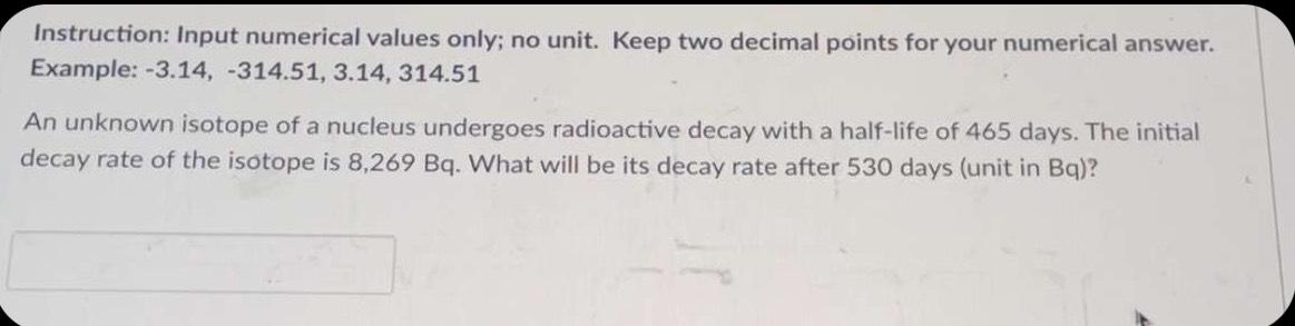 Solved Instruction: Input numerical values only; no unit. | Chegg.com