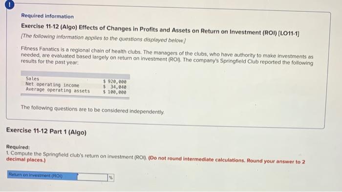 Solved Required information Exercise 11-12 (Algo) Effects of | Chegg.com