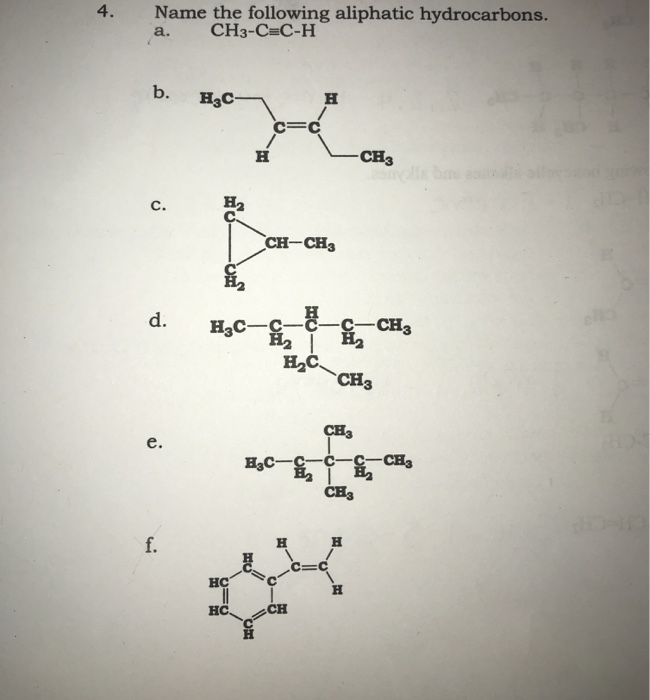 Solved 4. Name the following aliphatic hydrocarbons. | Chegg.com
