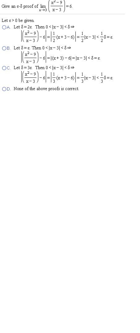 Solved Give an epsilon-delta proof of limx rightarrow 3 (x2 | Chegg.com