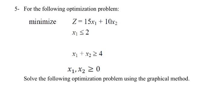 Solved 5- For the following optimization problem: minimize | Chegg.com