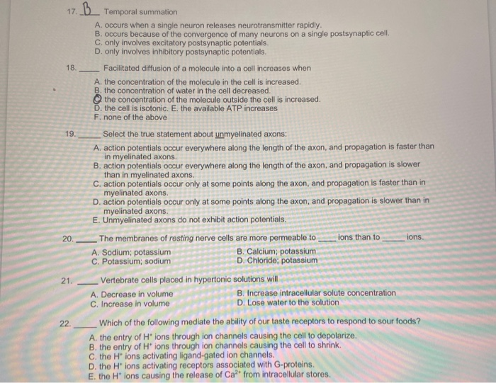 Solved 17 B Temporal Summation A Occurs When A Single
