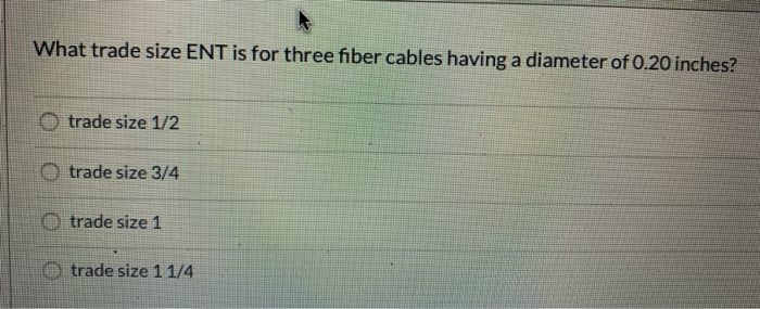 Solved What trade size ENT is for three fiber cables having | Chegg.com