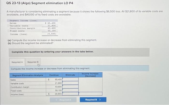 Solved QS 23-13 (Algo) Segment elimination LO P4 A | Chegg.com