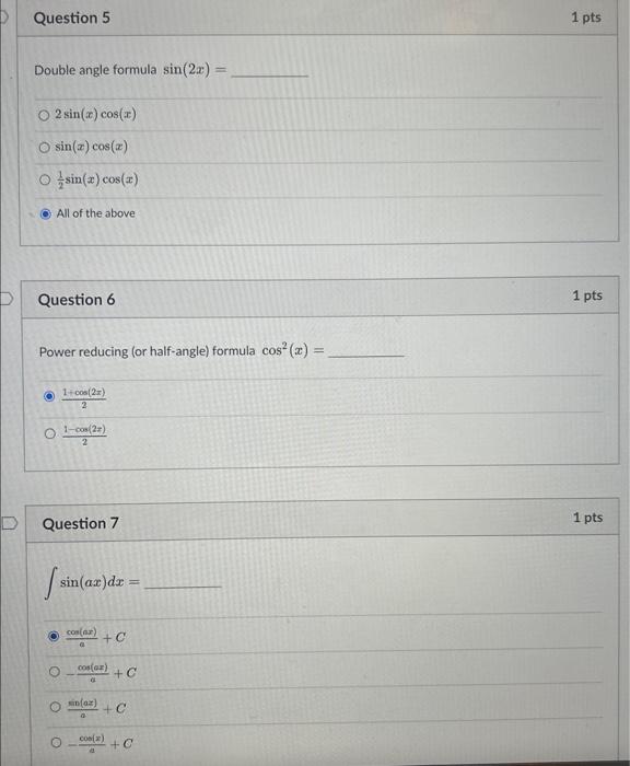 Solved Double angle formula sin(2x)= | Chegg.com