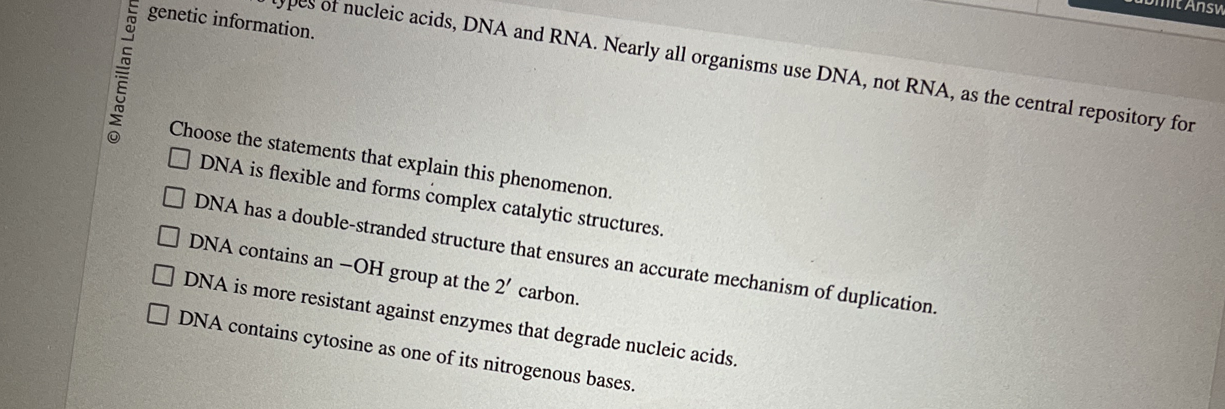 Solved ?05 ﻿genetic information.nucleic acids, DNA and RNA. | Chegg.com