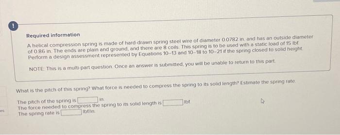 Solved Required information A helical compression spring is | Chegg.com