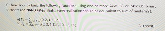 Solved 2) Show how to build the following functions using | Chegg.com
