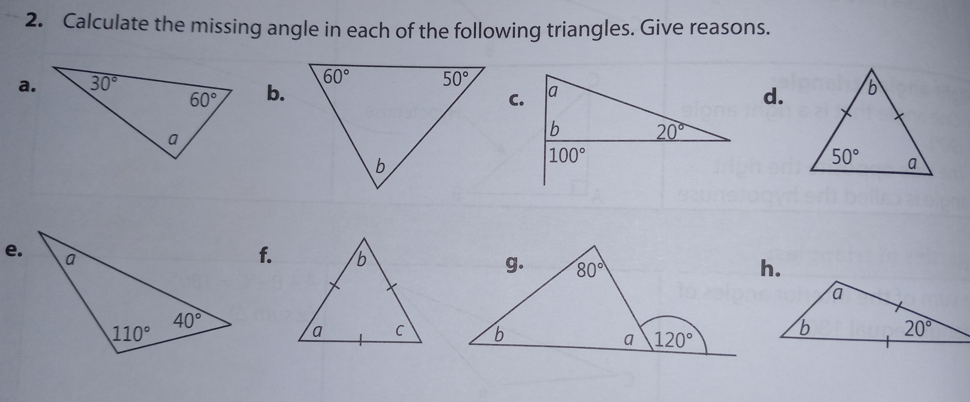 Calculate the missing angle in each of the following | Chegg.com