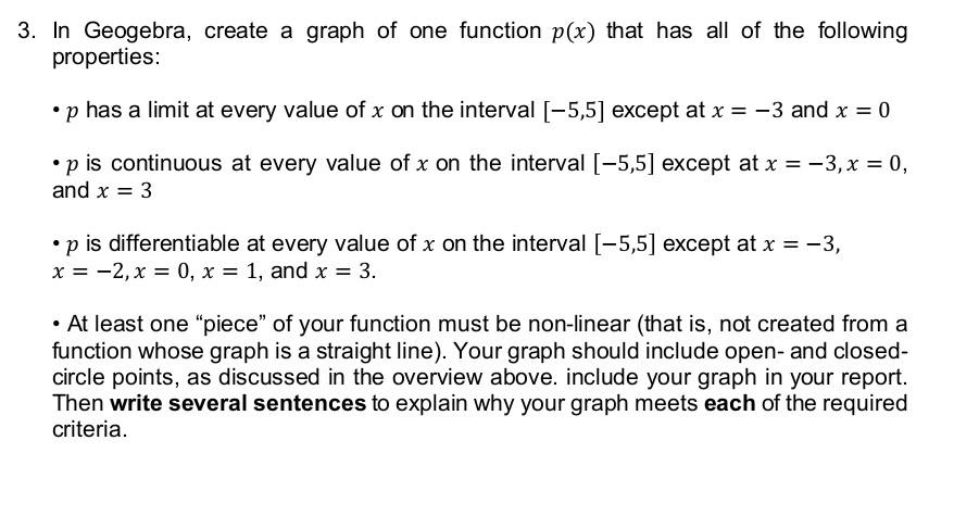 Solved 3. In Geogebra, create a graph of one function p(x) | Chegg.com