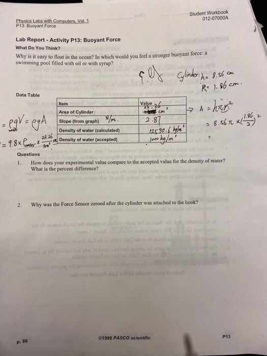 Solved Physics Labs with Computers, Vol. 1 P13: Buoyant | Chegg.com