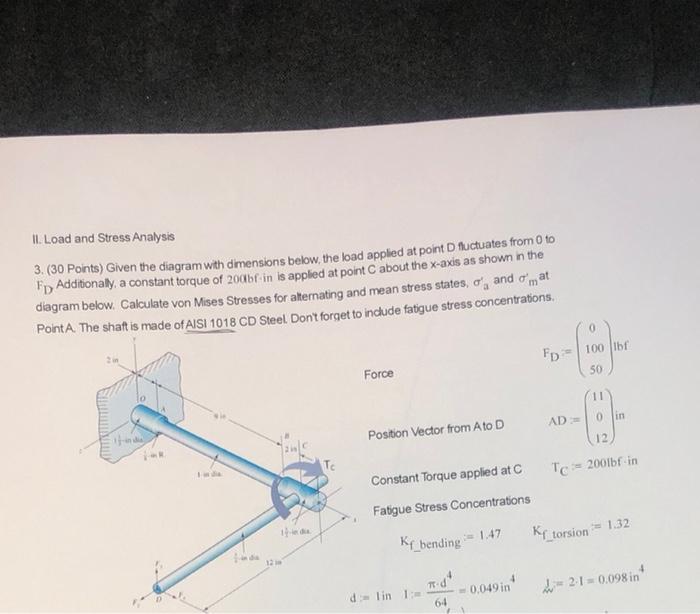 Solved II. Load and Stress Analysis 3. (30 Points) Given the | Chegg.com
