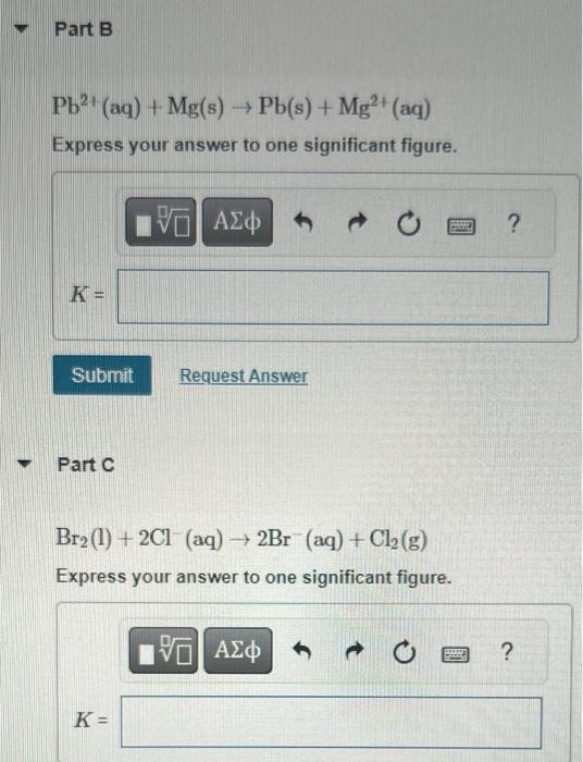Solved Calculate the equilibrium constant for each of the | Chegg.com
