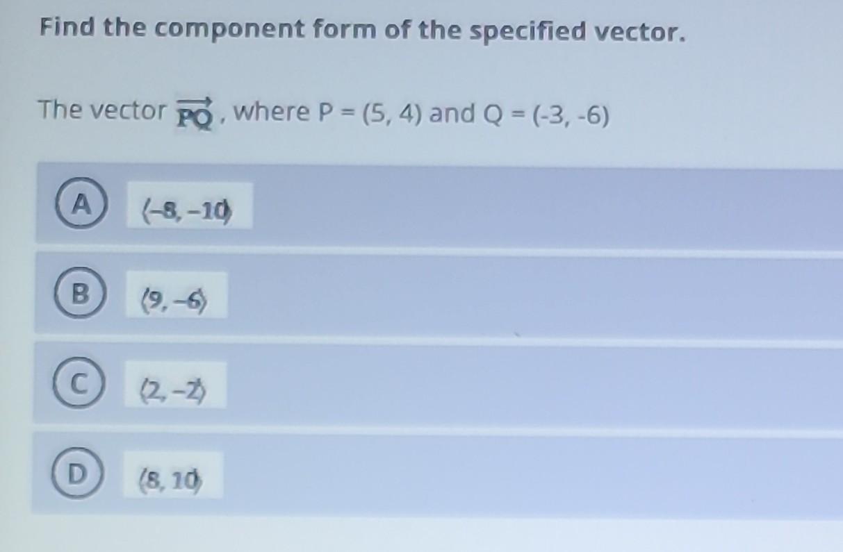 Solved Find the component form of the specified vector. The | Chegg.com