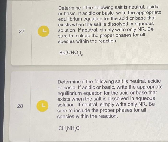 Solved Determine if the following salt is neutral, acidic or | Chegg.com
