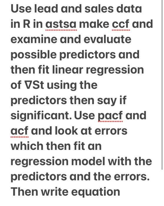 Solved Use lead and sales data in R in astsa make ccf and | Chegg.com