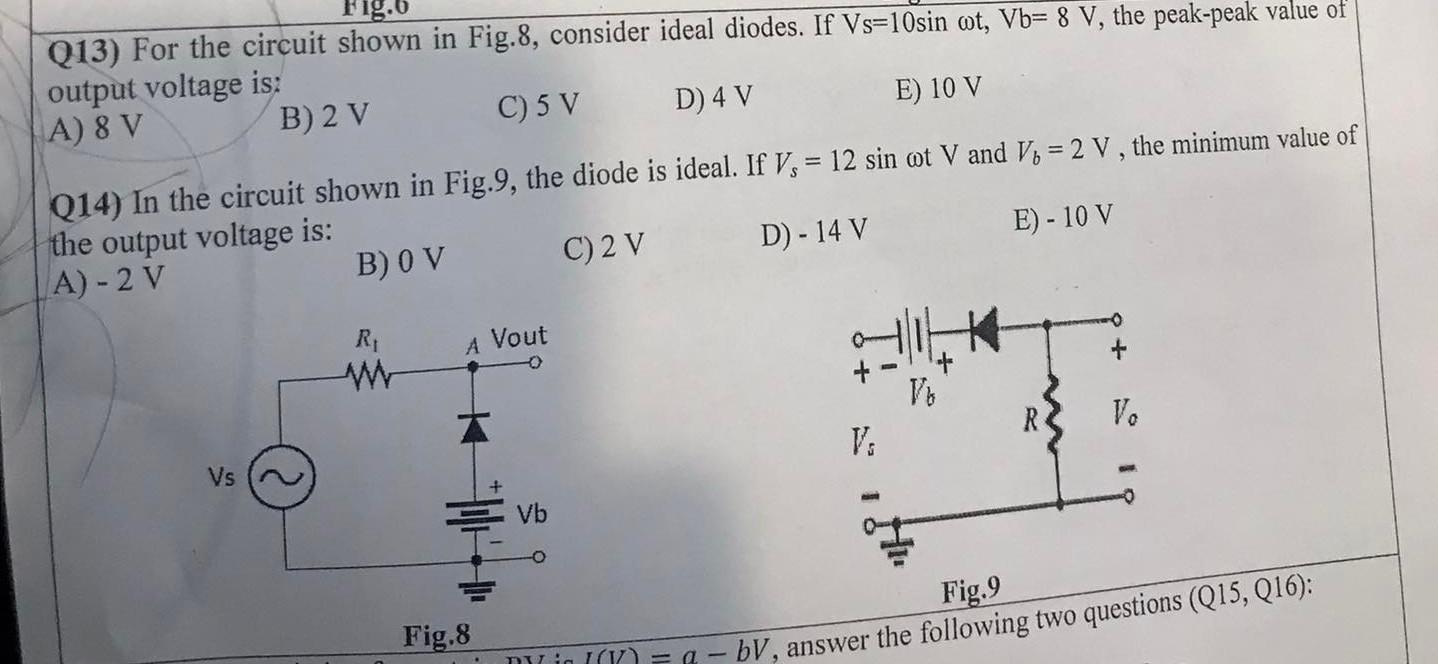 Solved Q13) For the circuit shown in Fig.8, consider ideal | Chegg.com