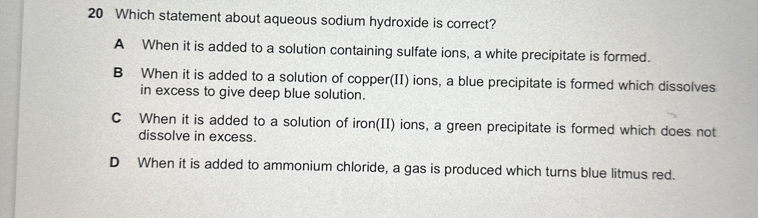 Solved 20 ﻿Which statement about aqueous sodium hydroxide is | Chegg.com