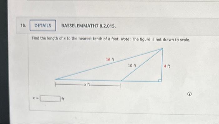 Solved Find the length of x to the nearest tenth of a foot. | Chegg.com
