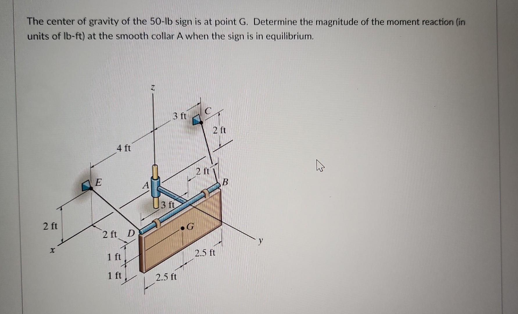 Solved The center of gravity of the 50-lb sign is at point | Chegg.com