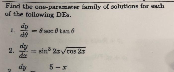 Solved Find the one-parameter family of solutions for each | Chegg.com