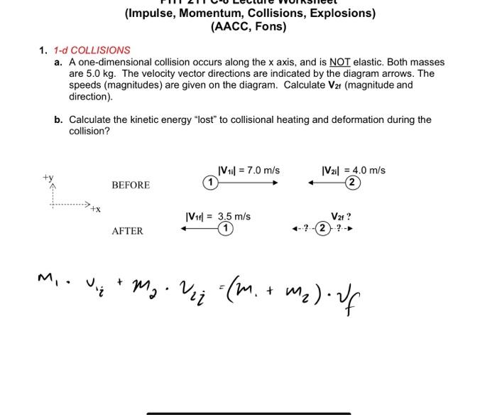 Solved 1. 1- d COLLISIONS a. A one-dimensional collision | Chegg.com