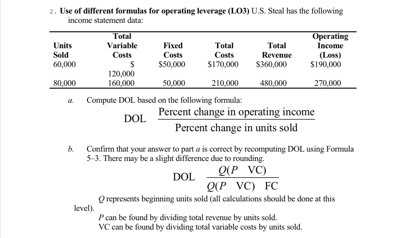 Solved Use of different formulas for operating leverage | Chegg.com