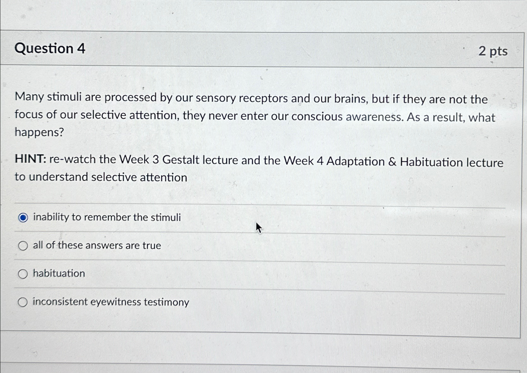 Solved Question 42 ﻿ptsMany stimuli are processed by our | Chegg.com