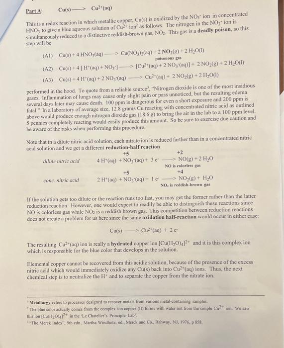Solved Part A: Cu(s) Cu2+(aq) This is a redox reaction in | Chegg.com