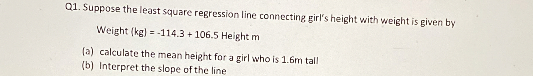 Solved Q1. ﻿Suppose the least square regression line | Chegg.com