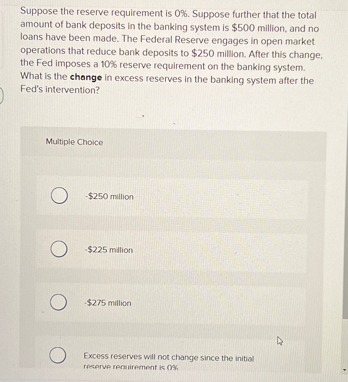 Solved Suppose the reserve requirement is 0%. Suppose | Chegg.com Solved Suppose the reserve requirement is 0%. Suppose | Chegg.com