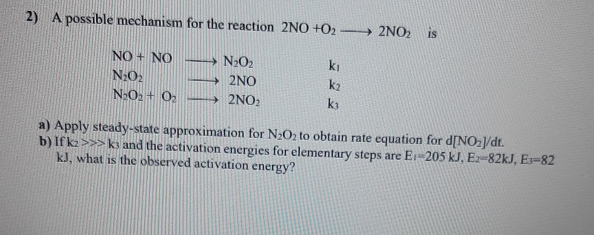 Solved 2) A possible mechanism for the reaction 2NO+O2 → | Chegg.com