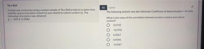 Solved Taco Bell Astudy was conducted using a random sample | Chegg.com
