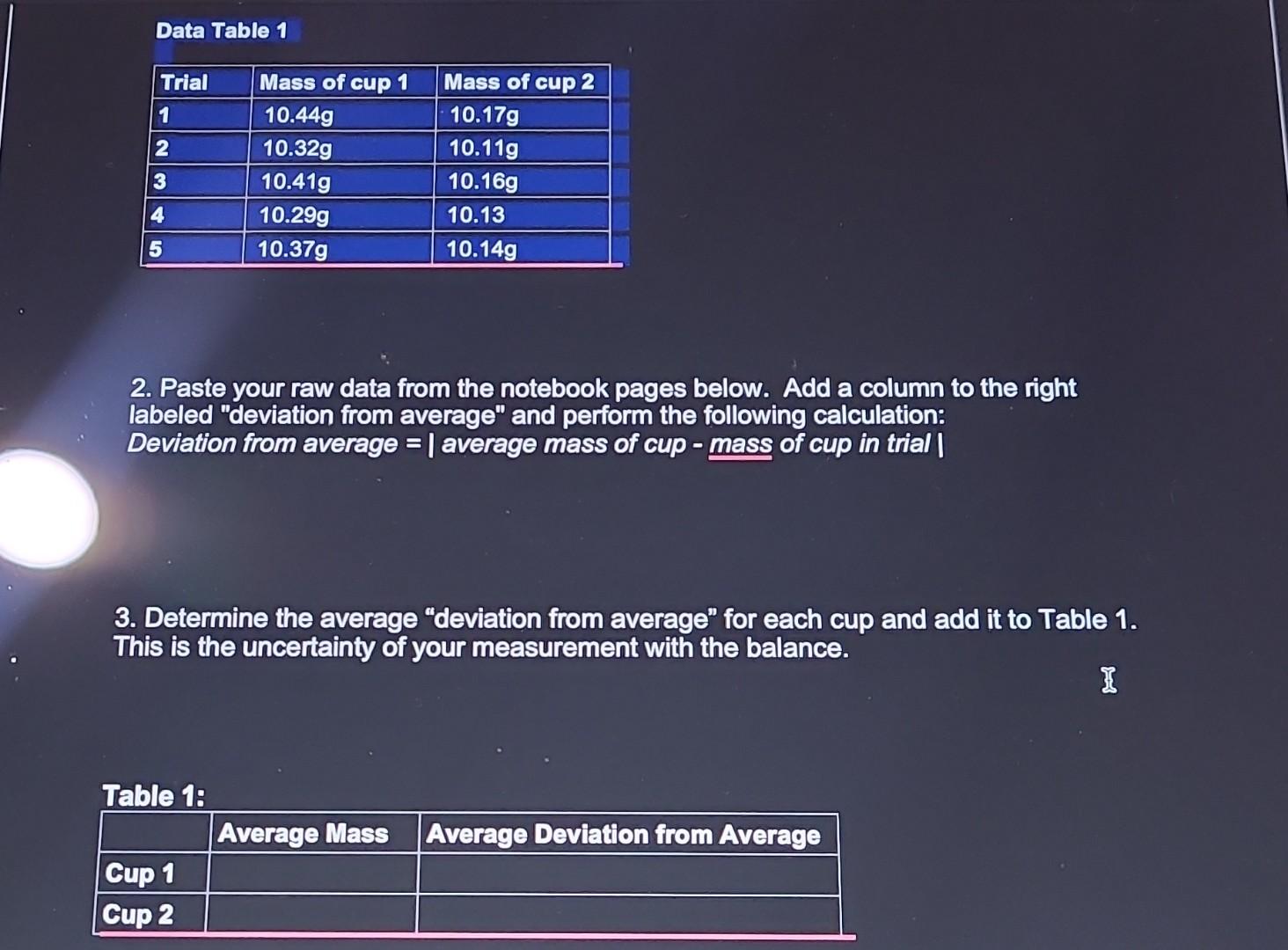 Solved Data Table 1 2. Paste your raw data from the notebook | Chegg.com