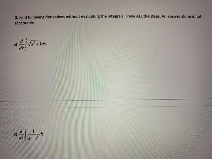 Solved 2. Find following derivatives without evaluating the | Chegg.com