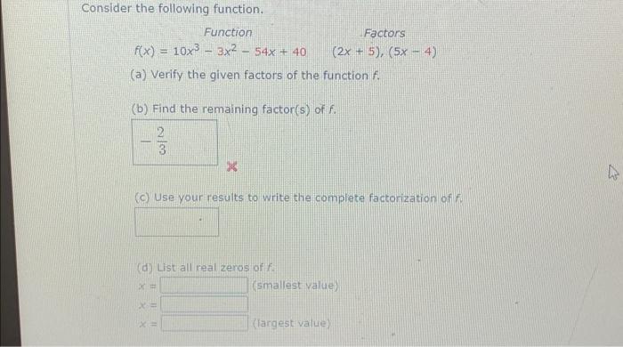 Solved Consider the following function. Function Factors | Chegg.com